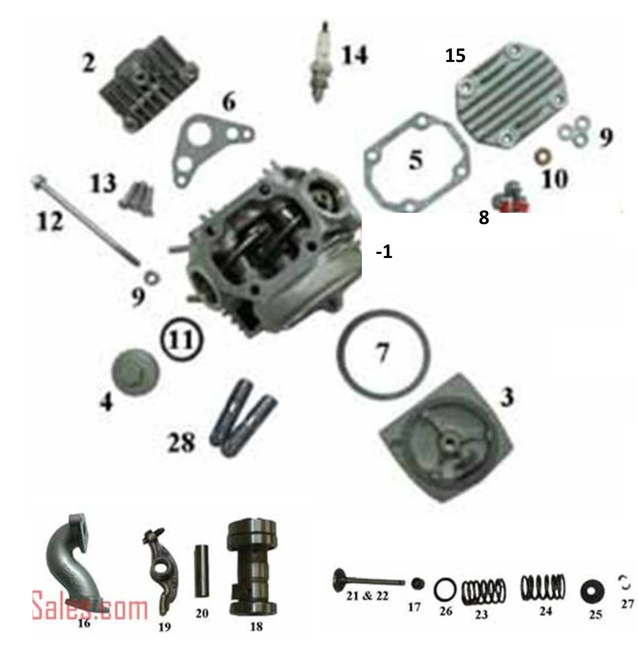 Cylinder Head-Valves & Camshaft-Intake Manifolds for 50cc ATVs & Dirt ...