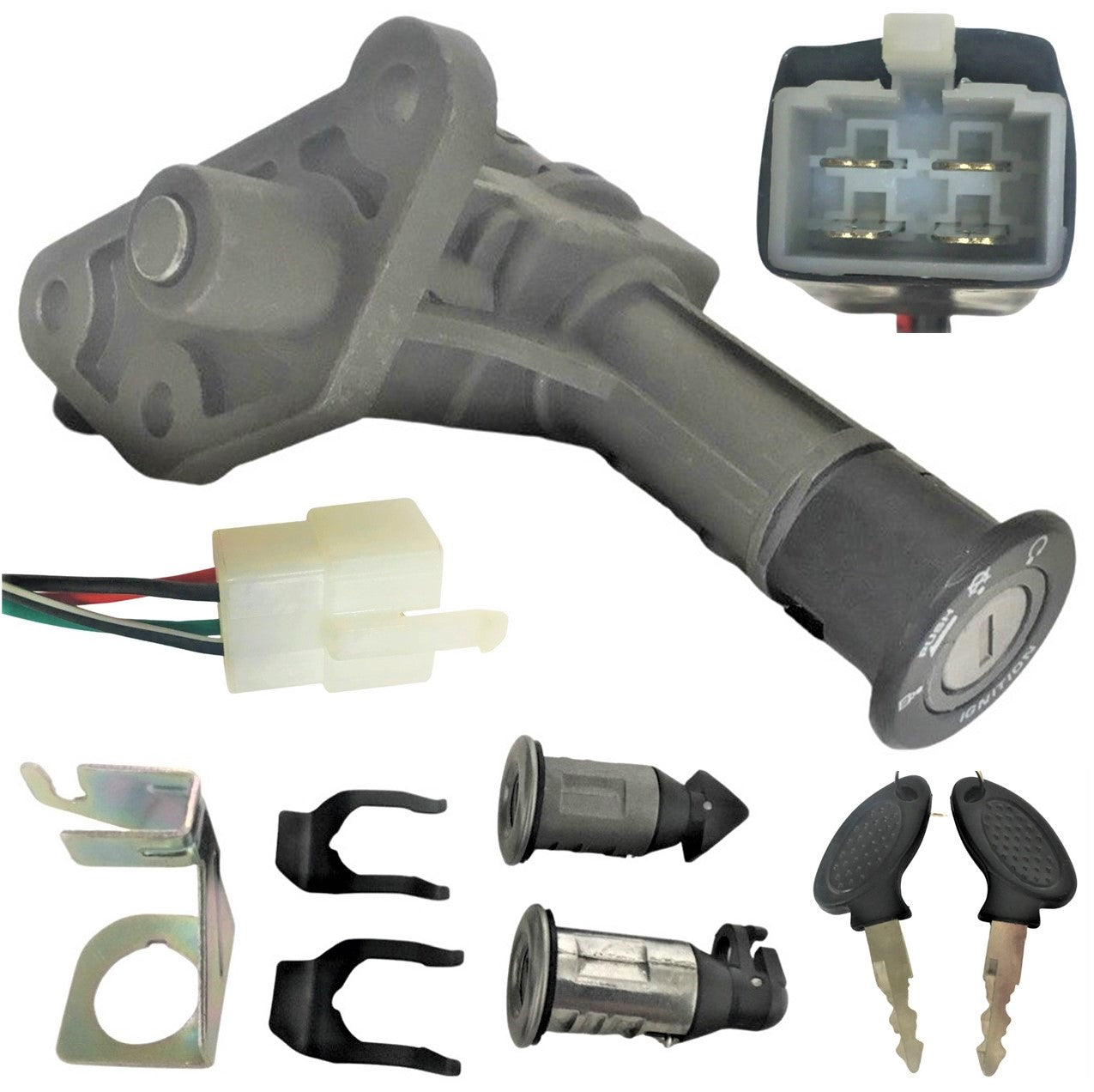 Ignition Switch Set Fits Many Chinese Scooters 4 Pins in 4 Pin FM Jack ...